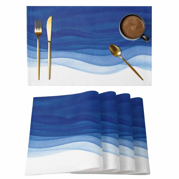 Blue Gradient Cotton Linen Placemats Set of 8, Watercolor Abstract Dark ...