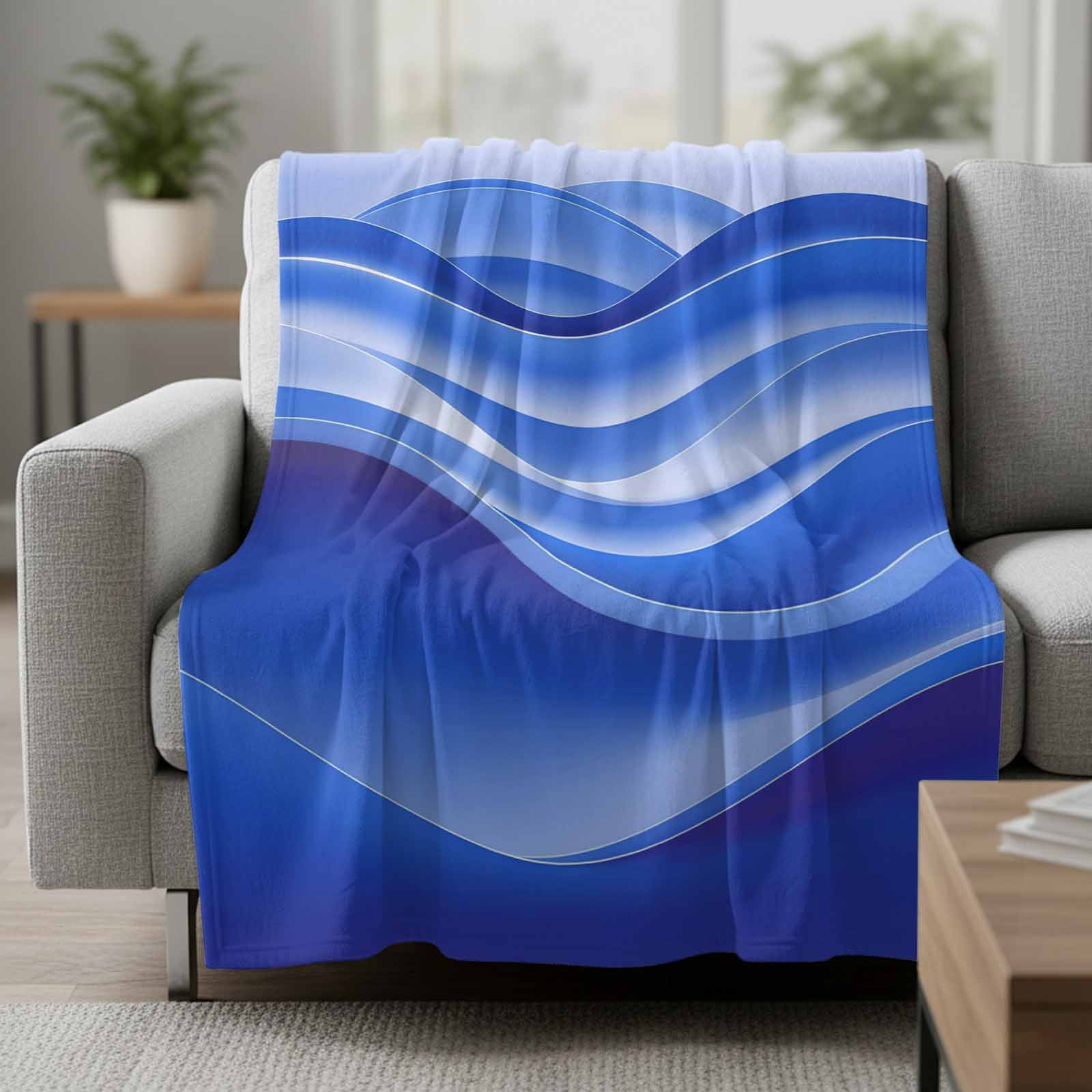 Blue Gradient Fleece Throw Blanket Fluid Wave Art Ultra Soft Fuzzy Cozy ...