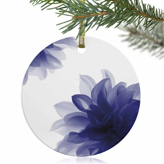 Blue Gradient Flower Christmas Ceramic Ornament 2025,3" Round Xmas Tree ...