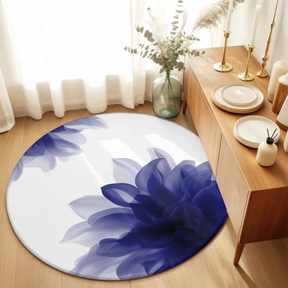 Blue Gradient Flower Round Rug 3ft Abstract Bohemian Floral Washable ...