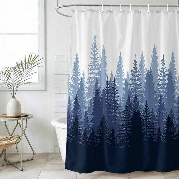 Blue Gradient Forest Shower Curtain with Rustproof Grommets Waterproof ...