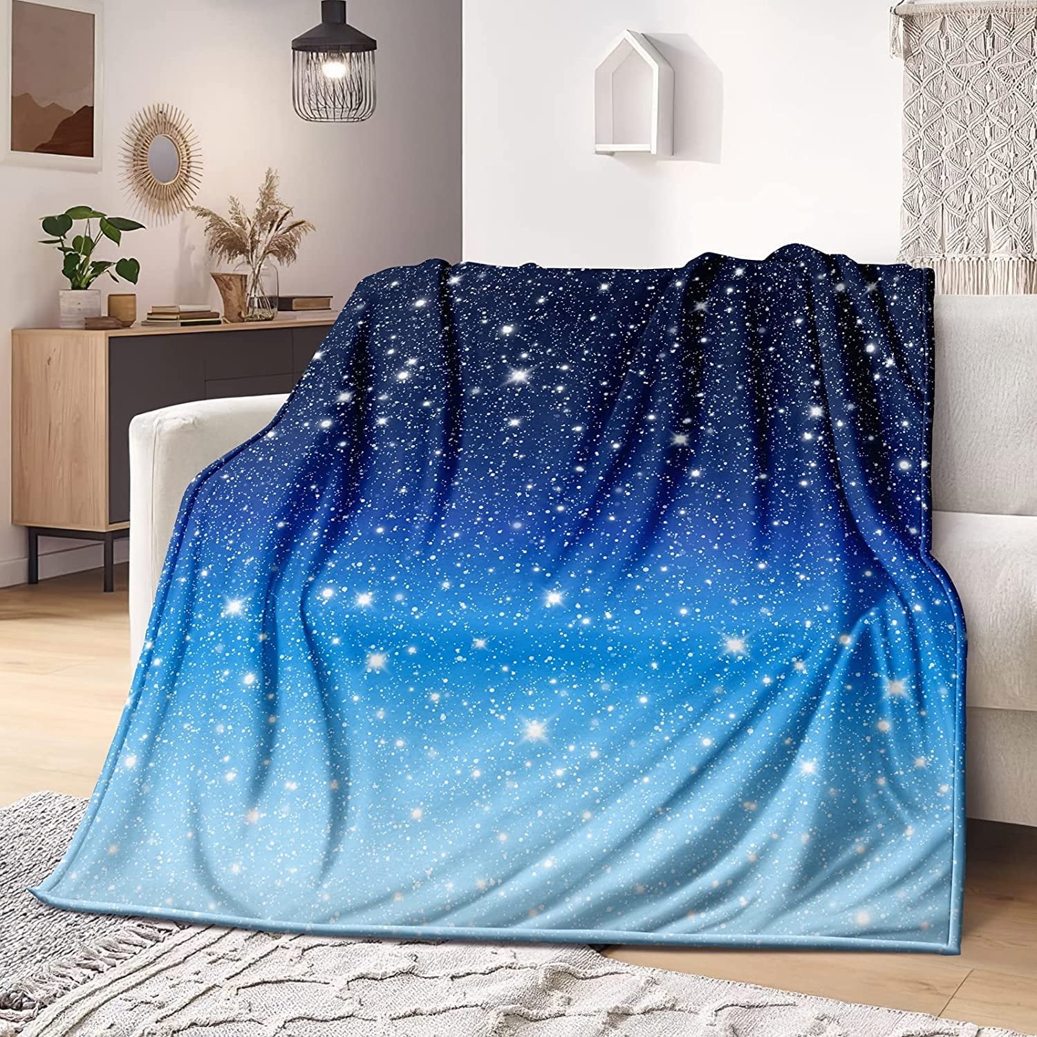 Blue Gradient Glitter Throw Blanket Starry Sky Bed Blanket Rainbow ...