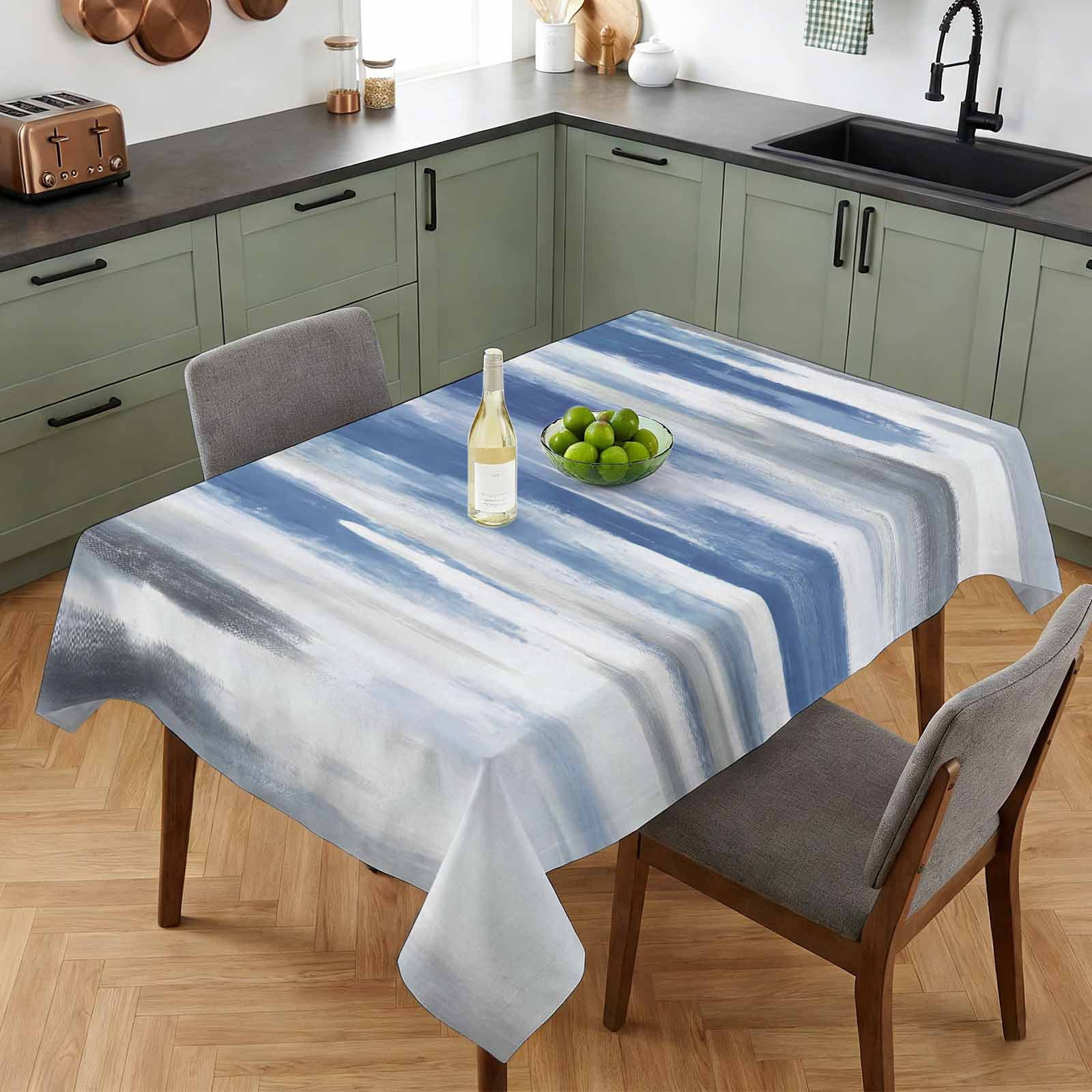Blue Gradient Gray Stripe Table Cloth 52x70in, Waterproof Rectangle ...