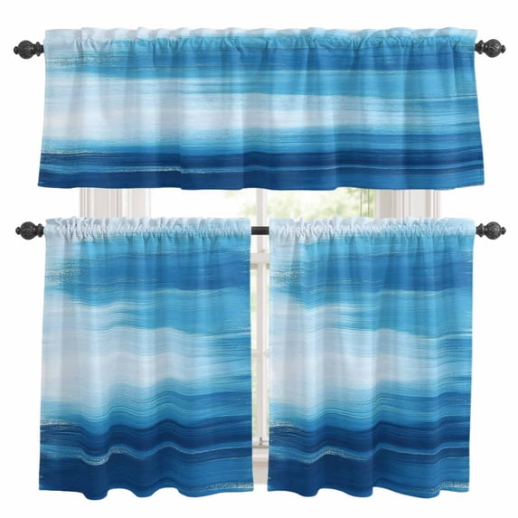 Blue Gradient Kitchen Curtains Set for Windows, Modern Art Abstract ...