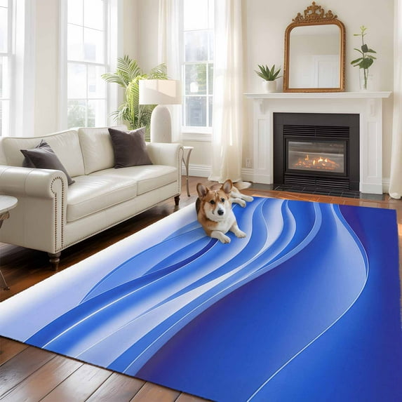 Blue Gradient Large Area Rugs 5x8 ft Fluid Wave Art Abstract Modern V ...