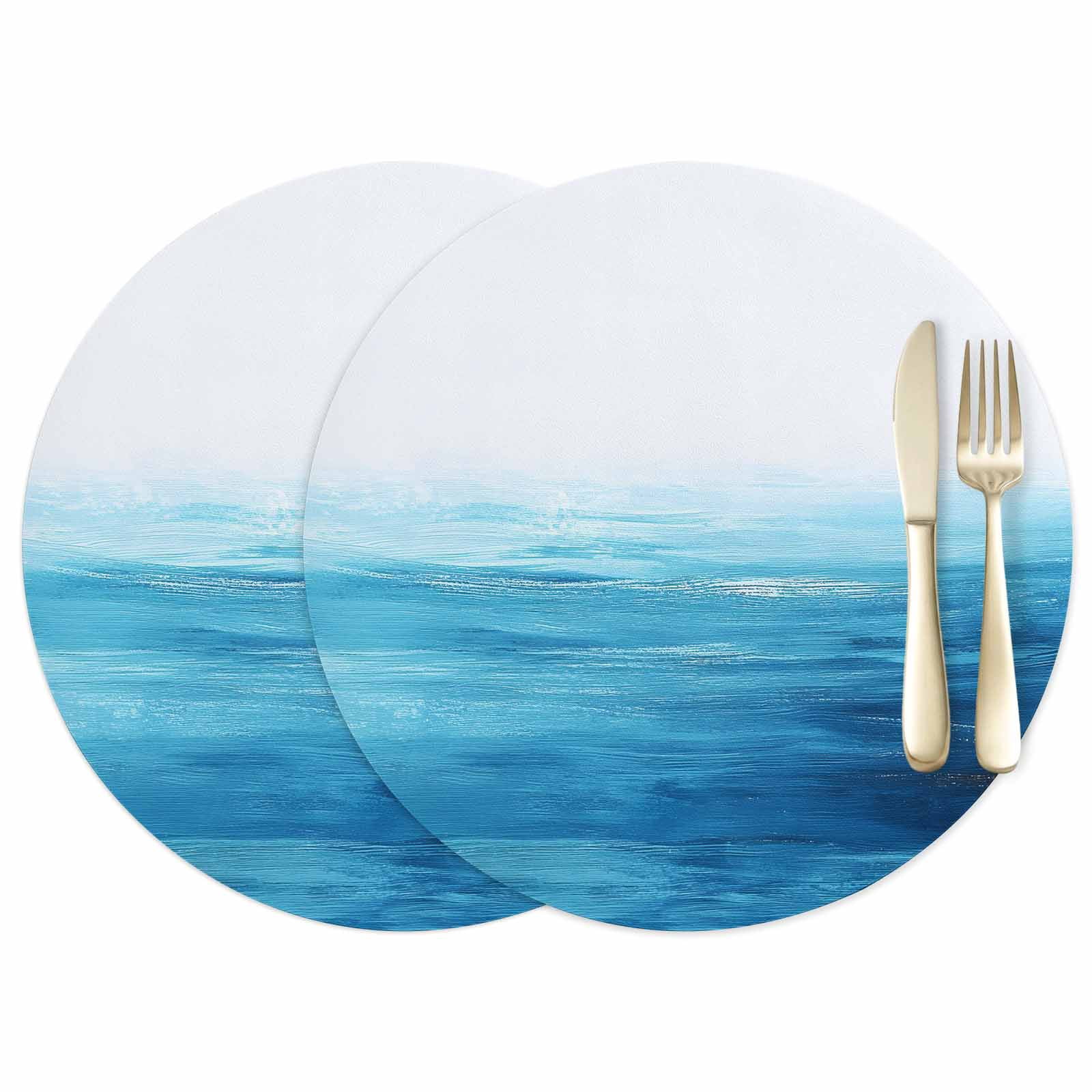 Blue Gradient Leather Placemats Set of 2, 12 Inch, Ocean Abstract Sea ...