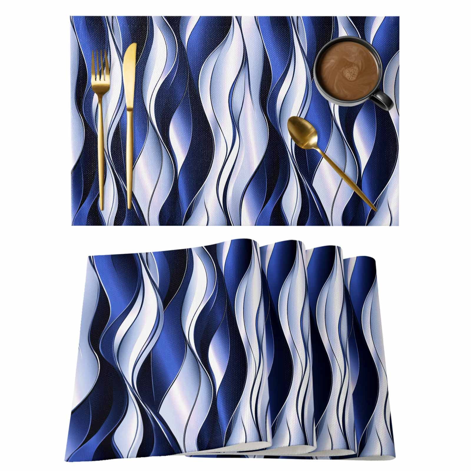 Blue Gradient Line Cotton Linen Placemats Set of 2, Abstract Twist ...