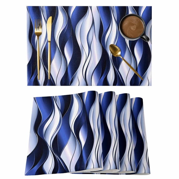 Blue Gradient Line Cotton Linen Placemats Set of 8, Abstract Twist ...