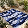 Blue Gradient Line Outdoor Rug, Abstract Twist Non-Slip Area Rugs ...