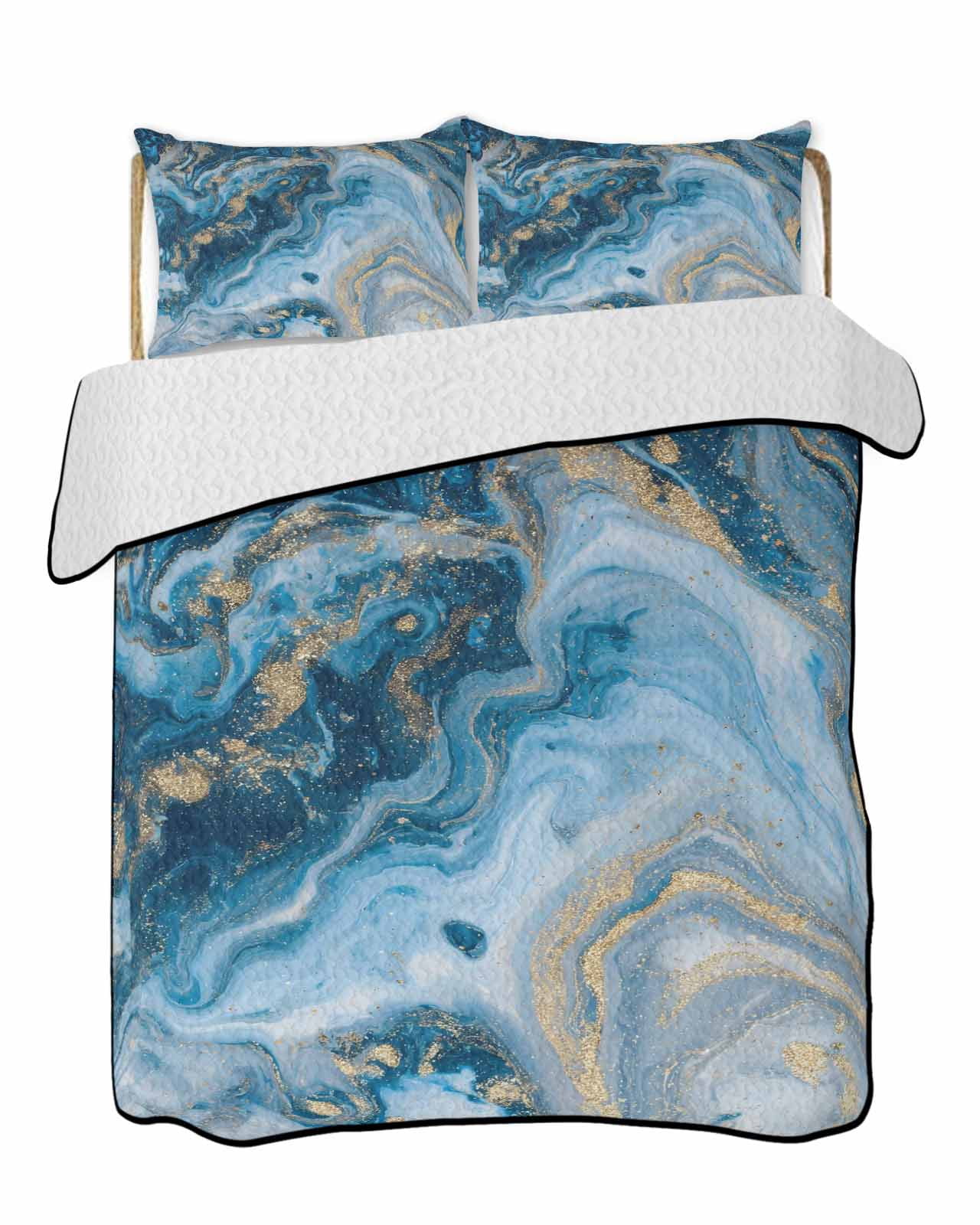 Blue Gradient Marble 3 Pieces Quilt Set, 1 Quilt with 2 Shams, Abstract ...
