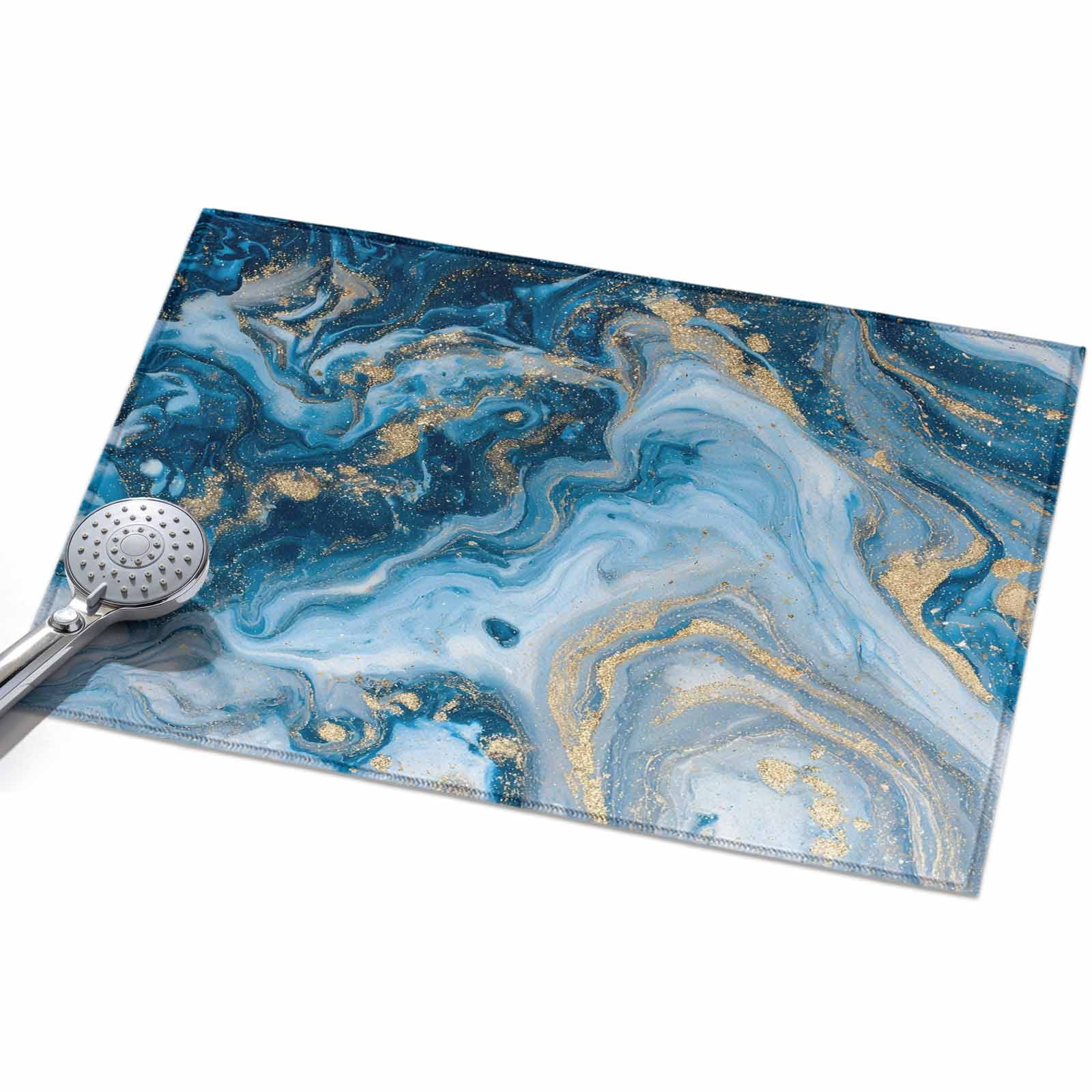 Blue Gradient Marble Area Rug, Abstract Gold Ombre Wave Rock Texture ...