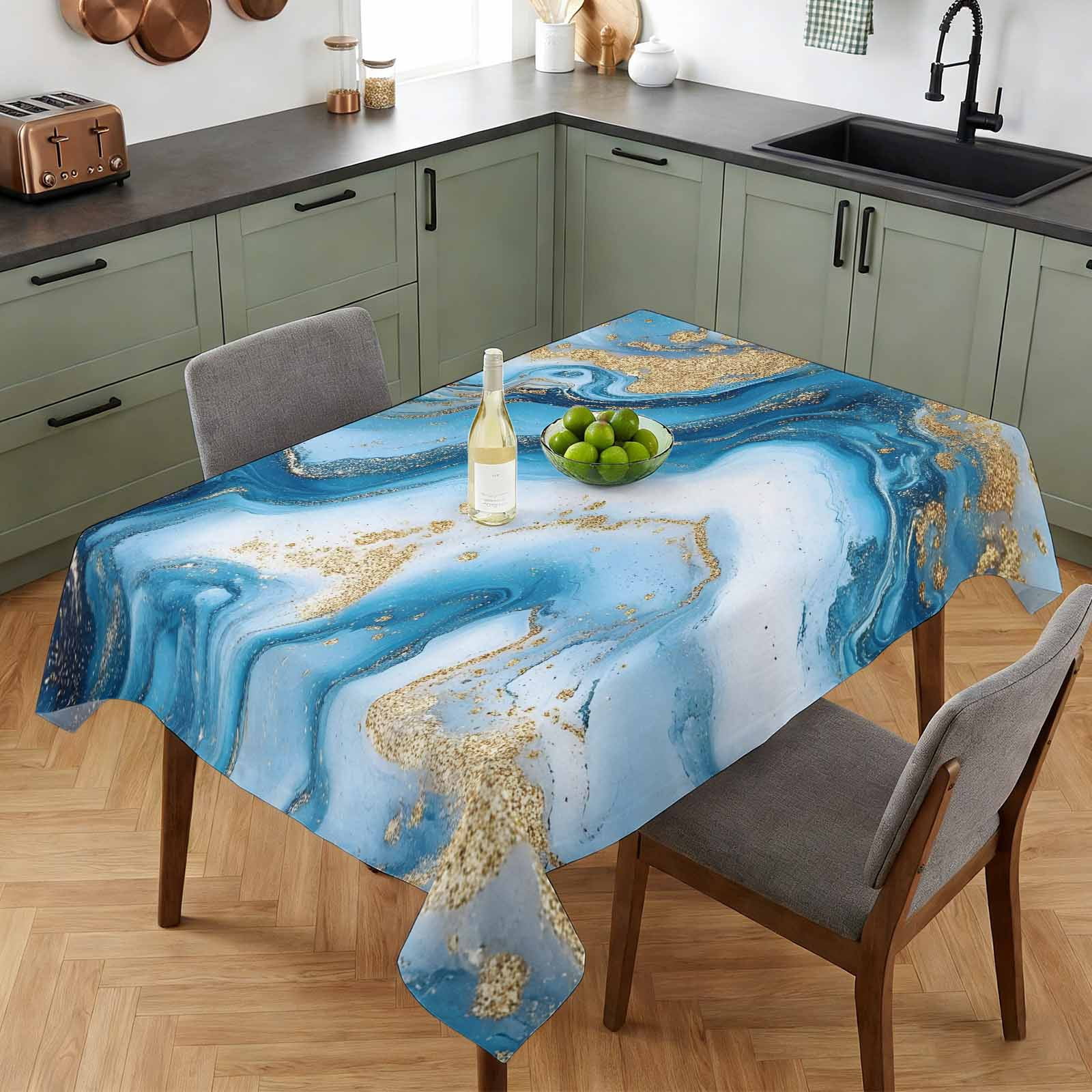Blue Gradient Marble Gold Foil Table Cloth 52x70in, Waterproof ...
