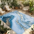 Blue Gradient Marble Outdoor Rug, Abstract Gold White Ombre Wave ...