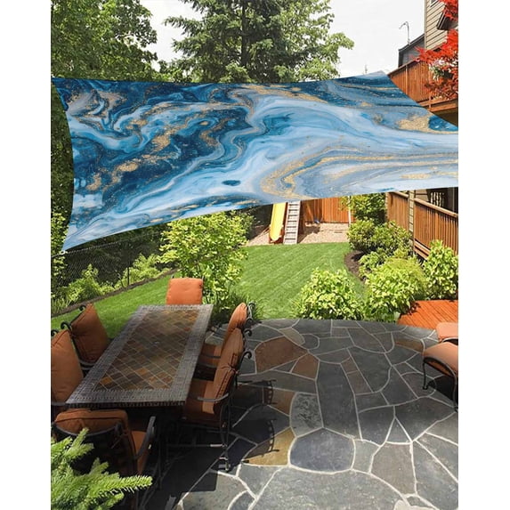 Blue Gradient Marble Sun Shade Sail 8'X10' Abstract Gold Ombre Wave ...
