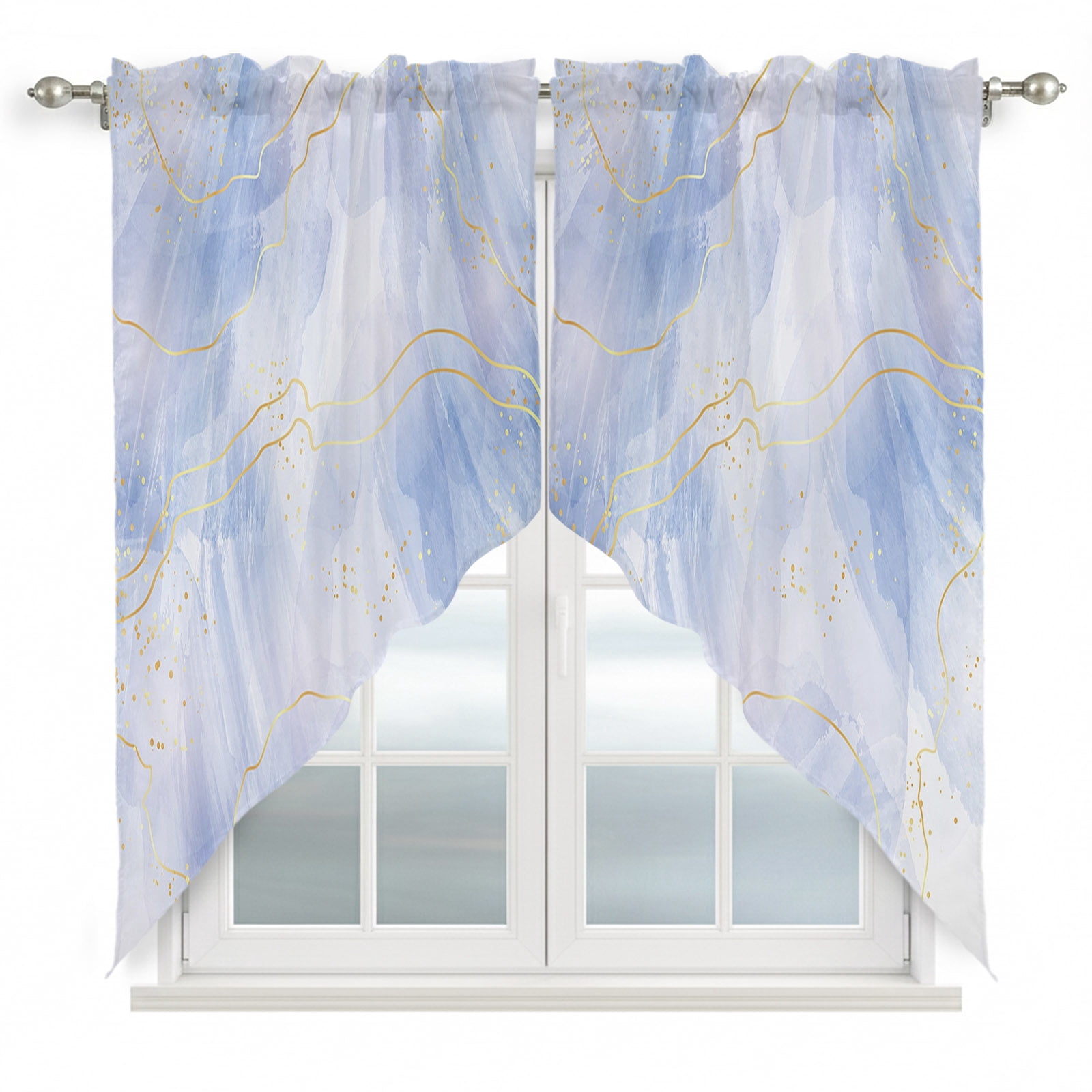 Blue Gradient Marble Swag Valances for Windows 45 inches Long, Golden ...