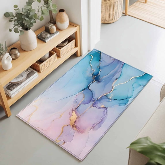 Blue Gradient Marble Water Ripple Rectangle Rug 2'x3' Gold Foil ...