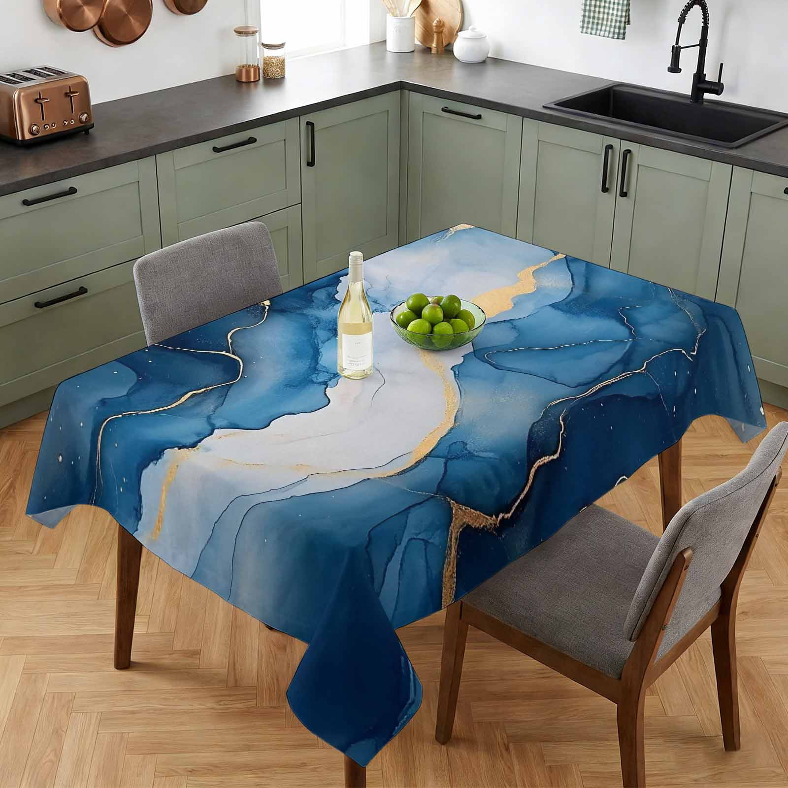 Blue Gradient Marble Water Ripple Table Cloth 52x70in, Waterproof ...