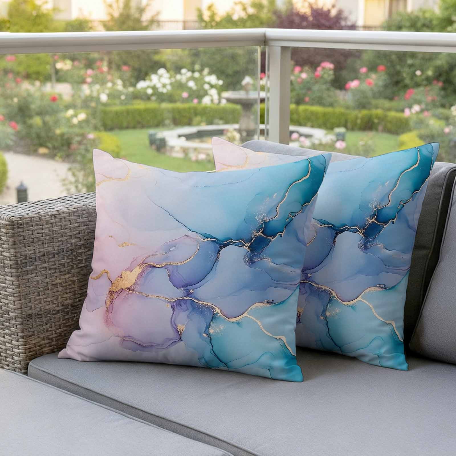 Blue Gradient Marble Water Ripple Waterproof Throw Pillow Covers Set of ...