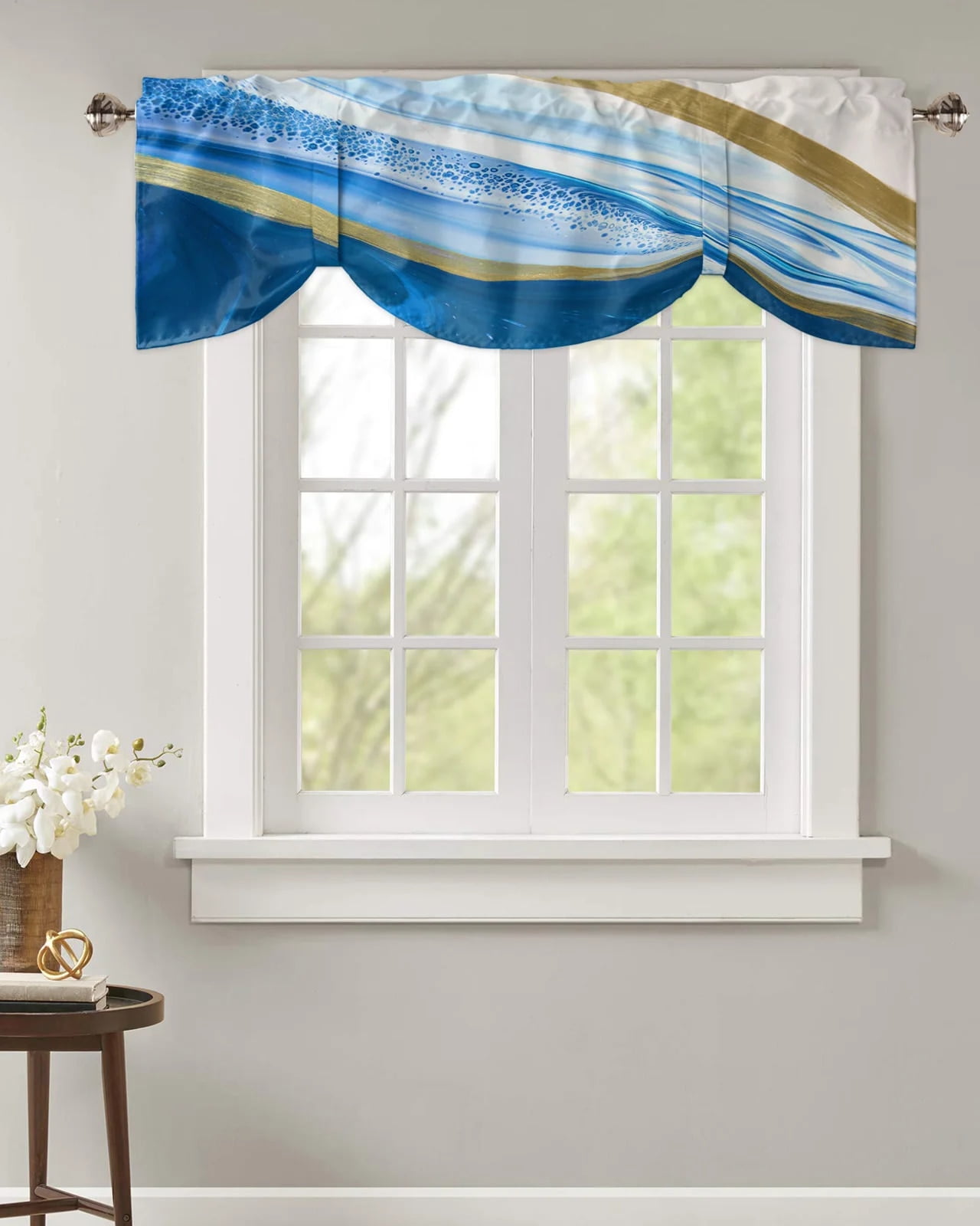 Blue Gradient Marbling Watercolor Window Valance Curtain Kitchen Cafe ...