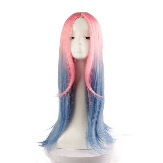 Blue Gradient Middle-Parted Hair Wigs for Women - High-Temperature Silk ...