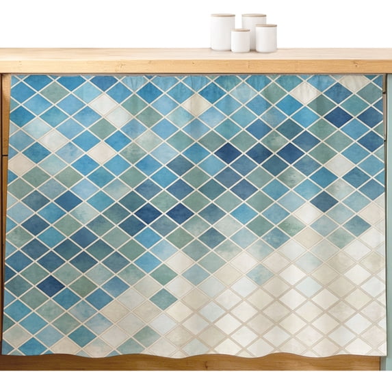 Blue Gradient Mosaic Cabinet Curtains 11" W x 13" L, Grid Abstract ...