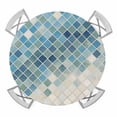 Blue Gradient Mosaic Round Table Cover, Grid Abstract Color Block ...