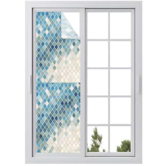Blue Gradient Mosaic Window Privacy Film, Grid Abstract Color Block ...
