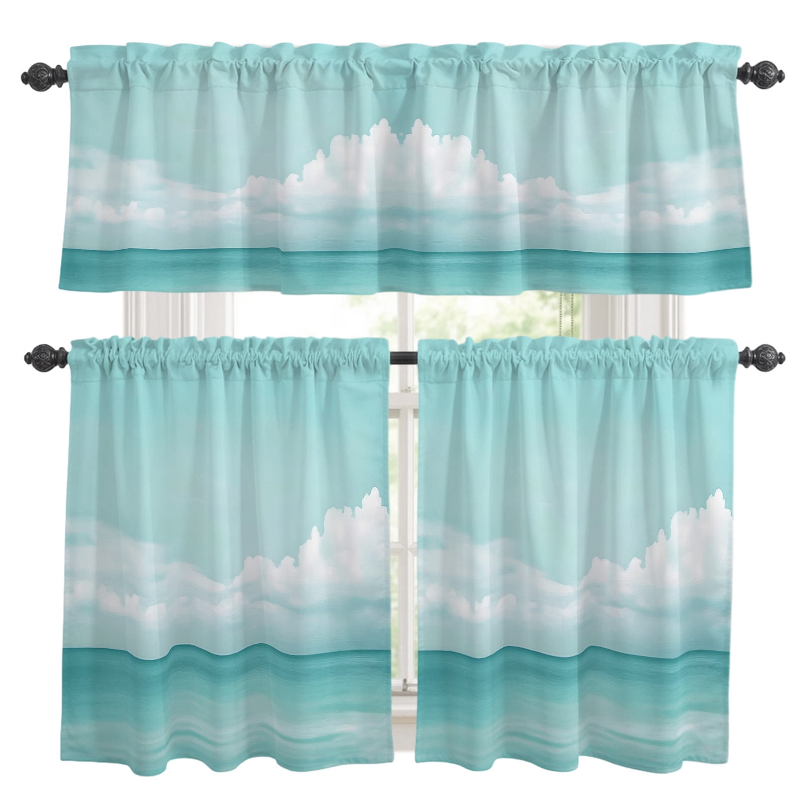 Blue Gradient Ocean Kitchen Curtains Set for Windows, Vintage Glowing ...