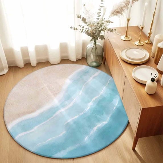 Blue Gradient Ocean Sea Wave Round Rug 3ft Summer Beach Theme Washable ...