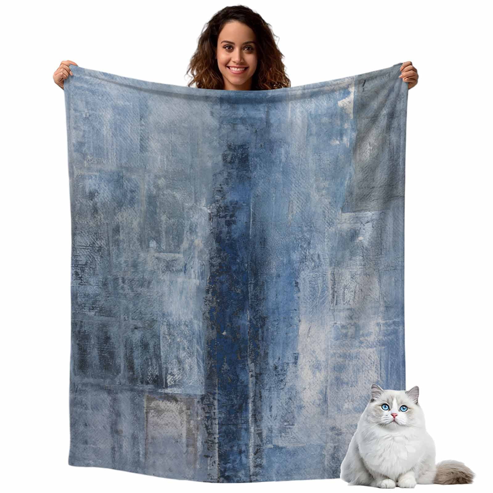 Blue Gradient Oil Painting Art Throw Blanket Flannel Fleece Throws ...