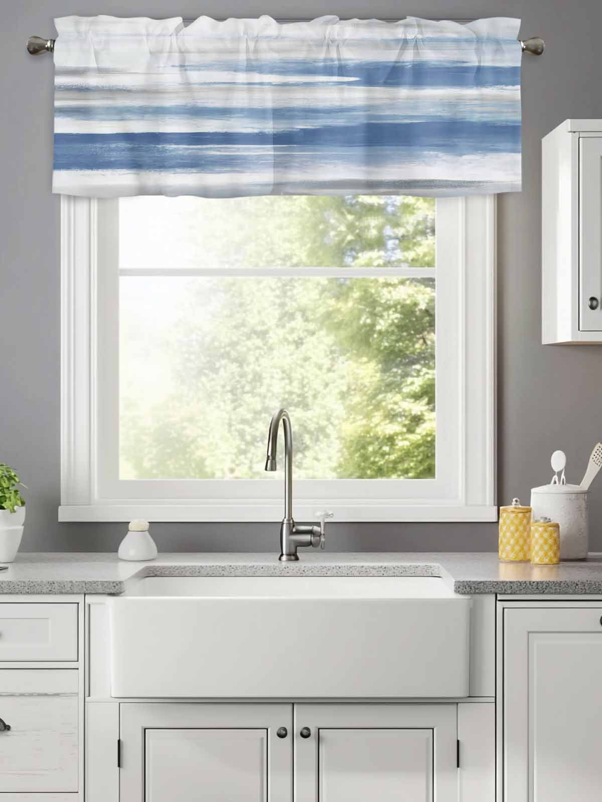 Blue Gradient Oil Painting Art Valances for Windows,Kitchen Valance Rod ...