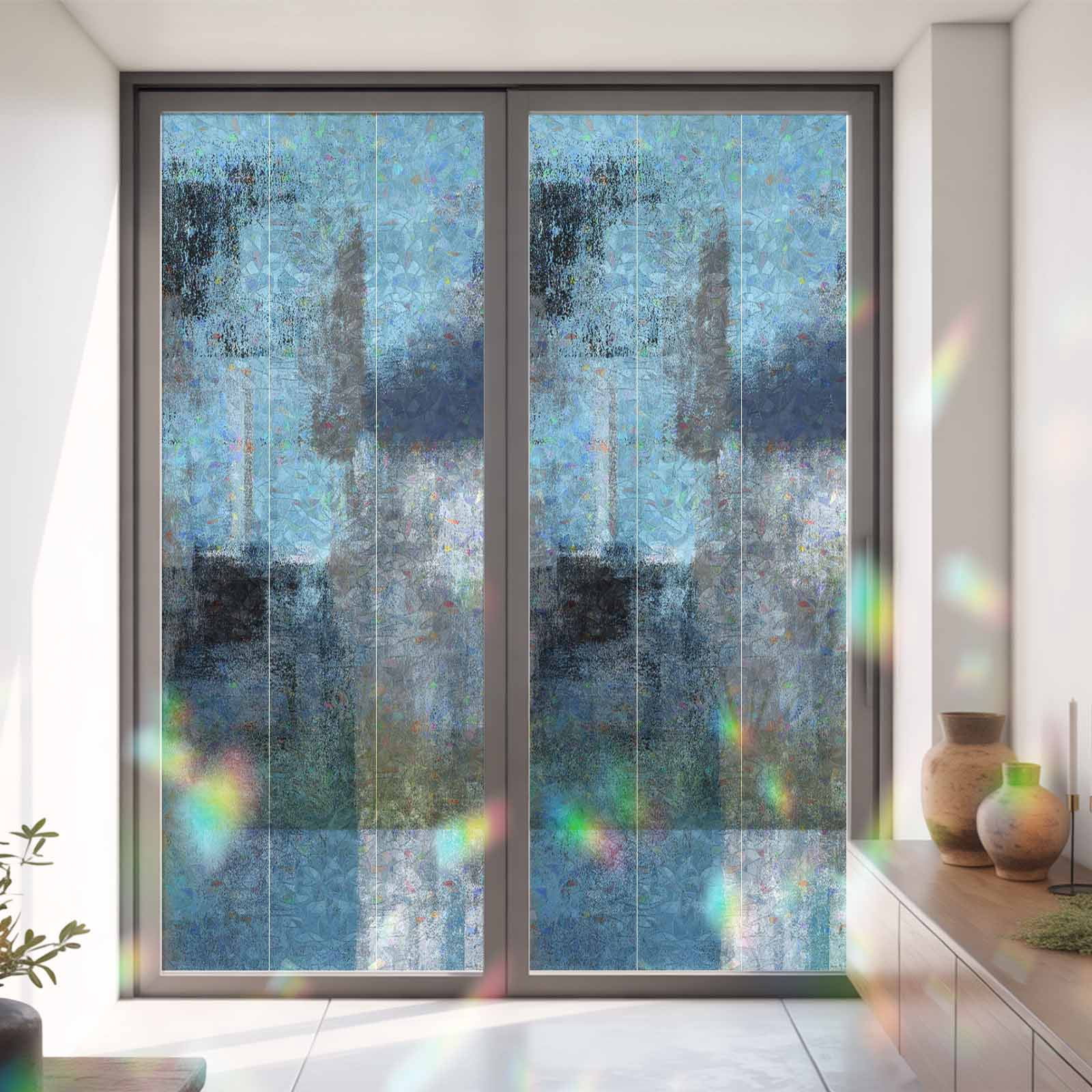Blue Gradient Oil Painting Style Window Privacy Film, Rainbow Film ...