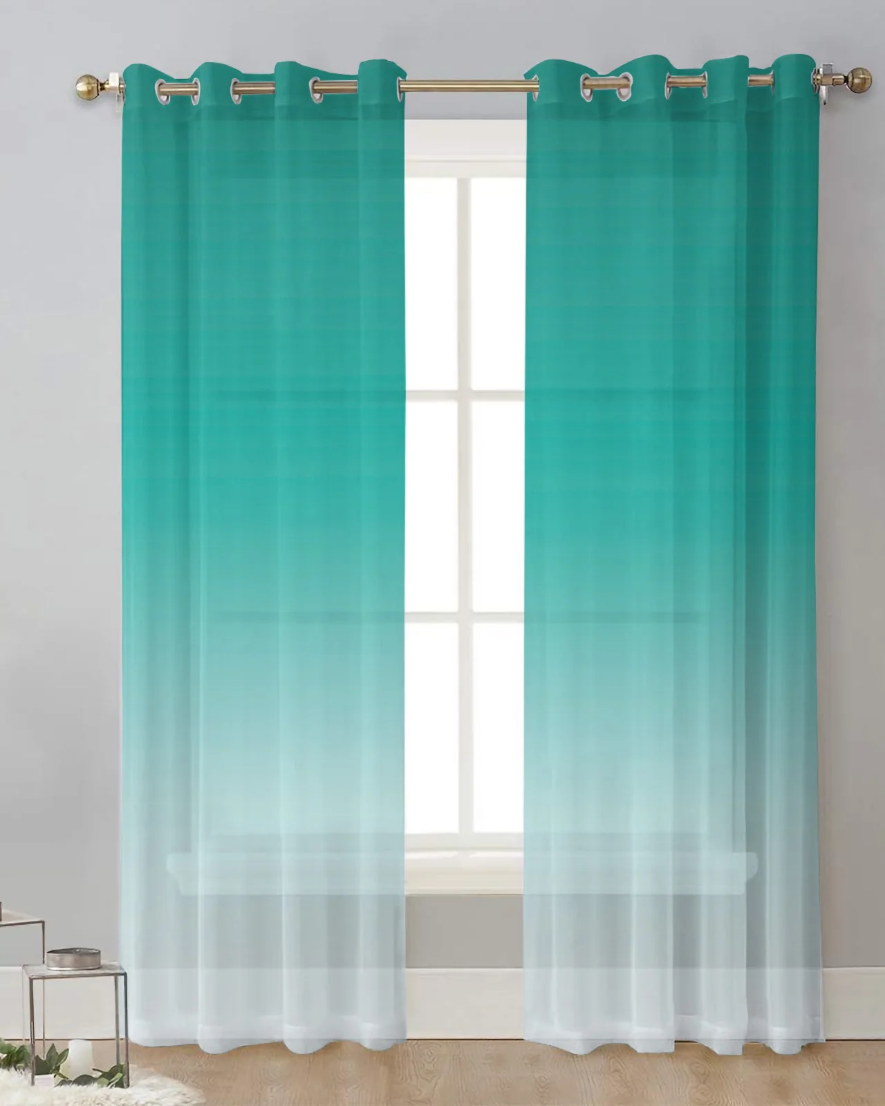 Blue Gradient Ombre Sheer Curtains For Living Room Window Screening ...