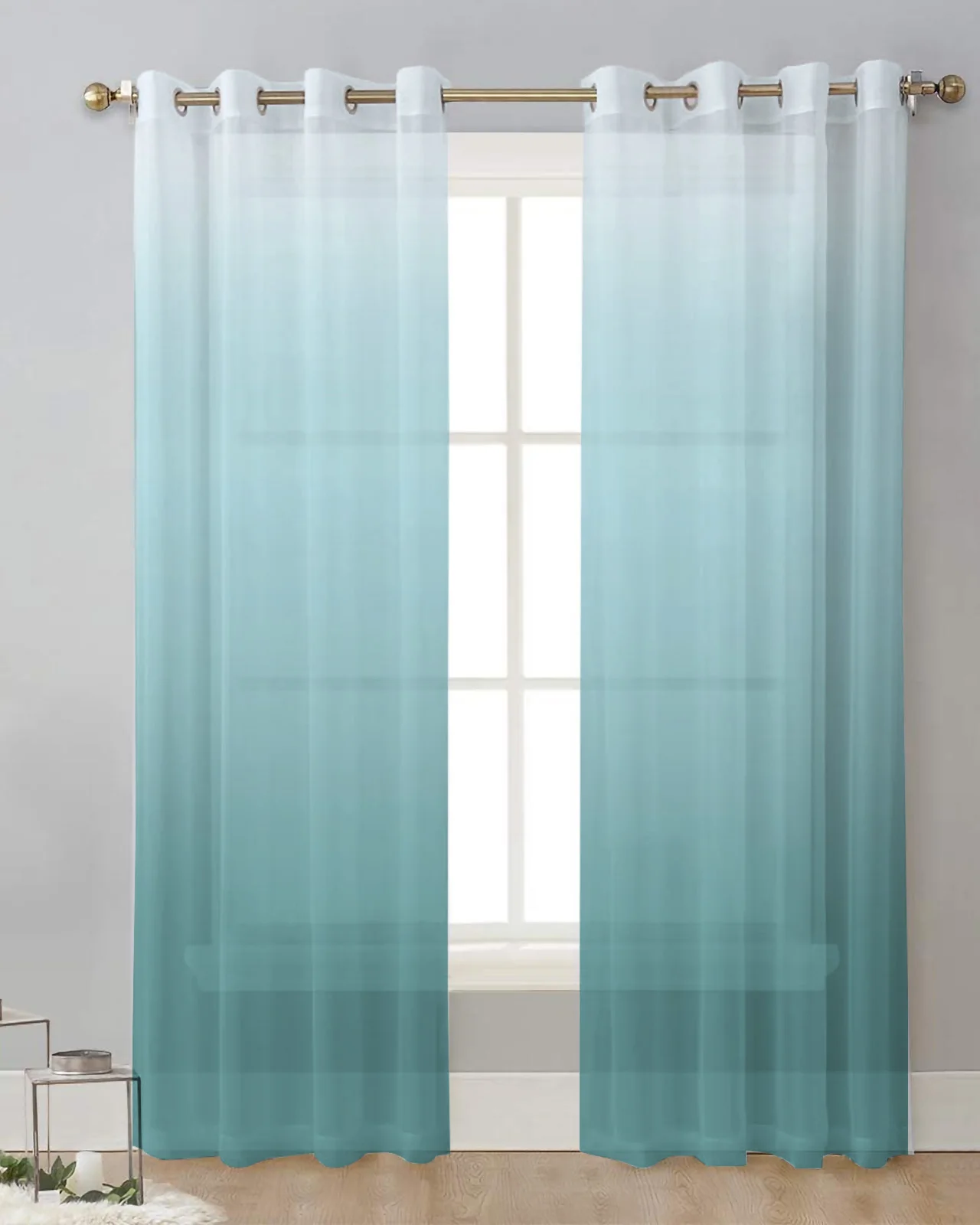 Blue Gradient Ombre Sheer Curtains For Living Room Window Screening ...