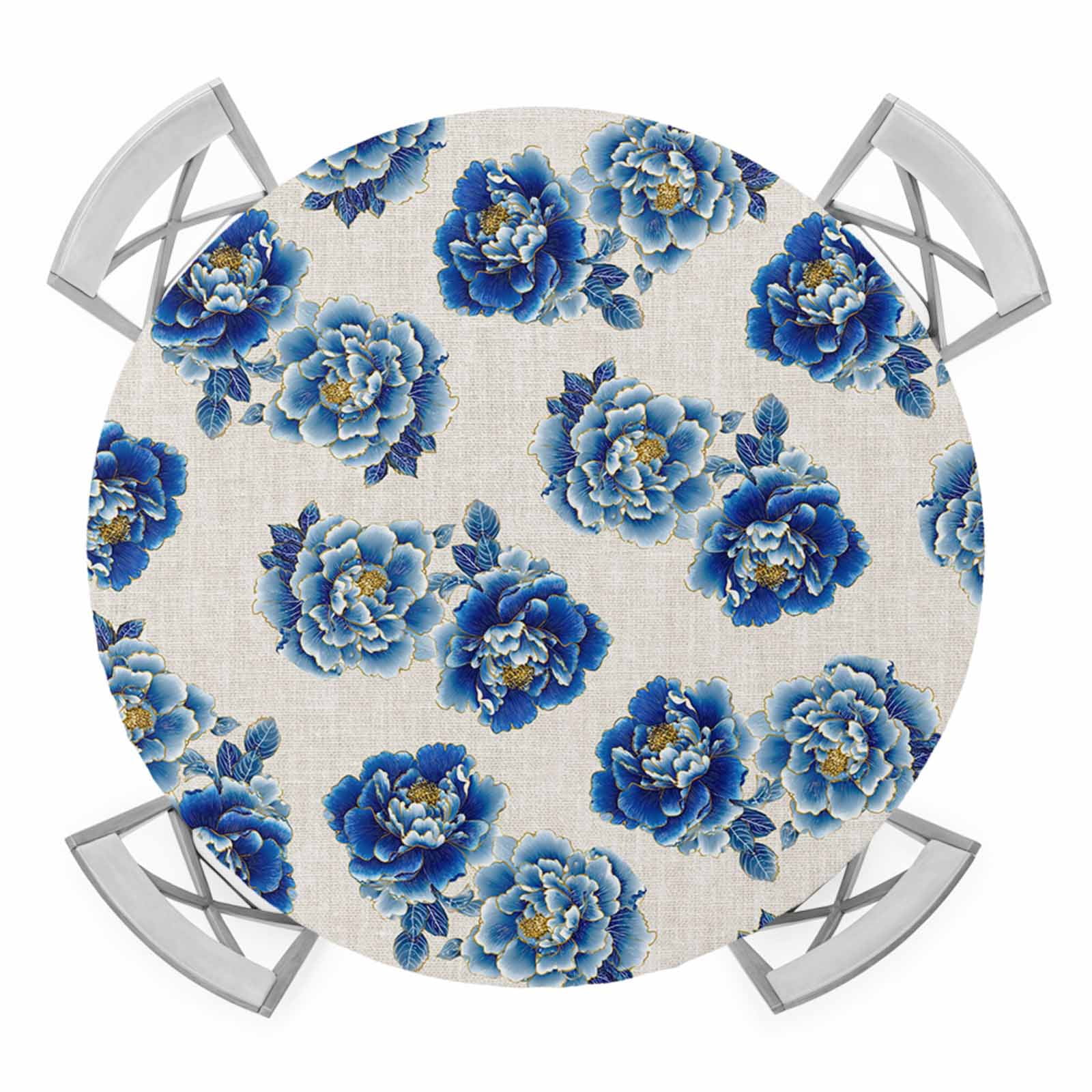 Blue Gradient Peony Flower Round Table Cover, Country Floral Retro ...