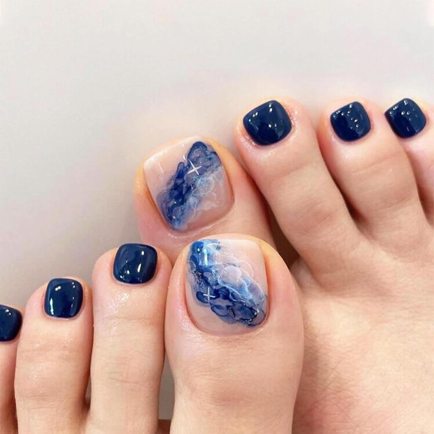 Blue Gradient Press on Toenails with Star Design Glossy Blue-White ...