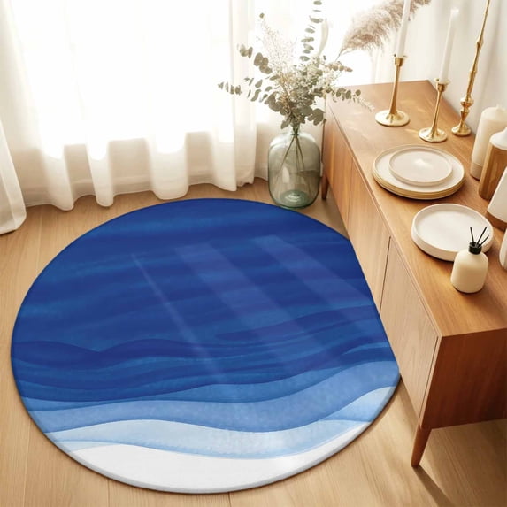 Blue Gradient Ripple Shadow Round Rug 3ft Ombre Abstract Geometric ...