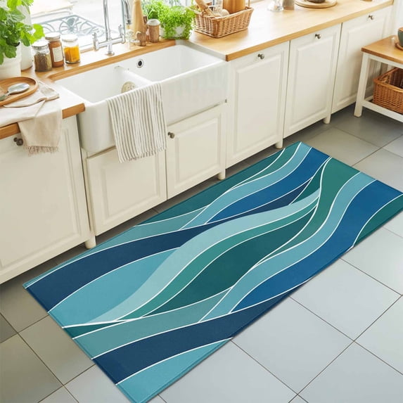 Blue Gradient Ripple Wave Rectangle Area Rug 2x6ft,Living Room Rug Non ...