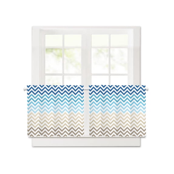 Blue Gradient Ripple Zigzag Chevron Short Blackout Curtains 30 Inch ...