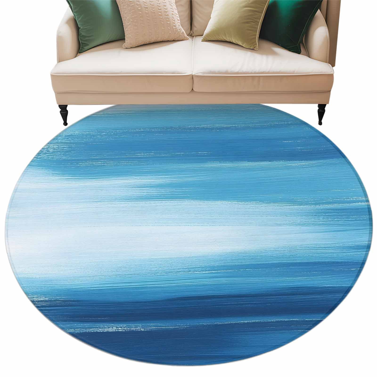 Blue Gradient Round Area Rug 5ft Modern Art Abstract Watercolor Sea ...