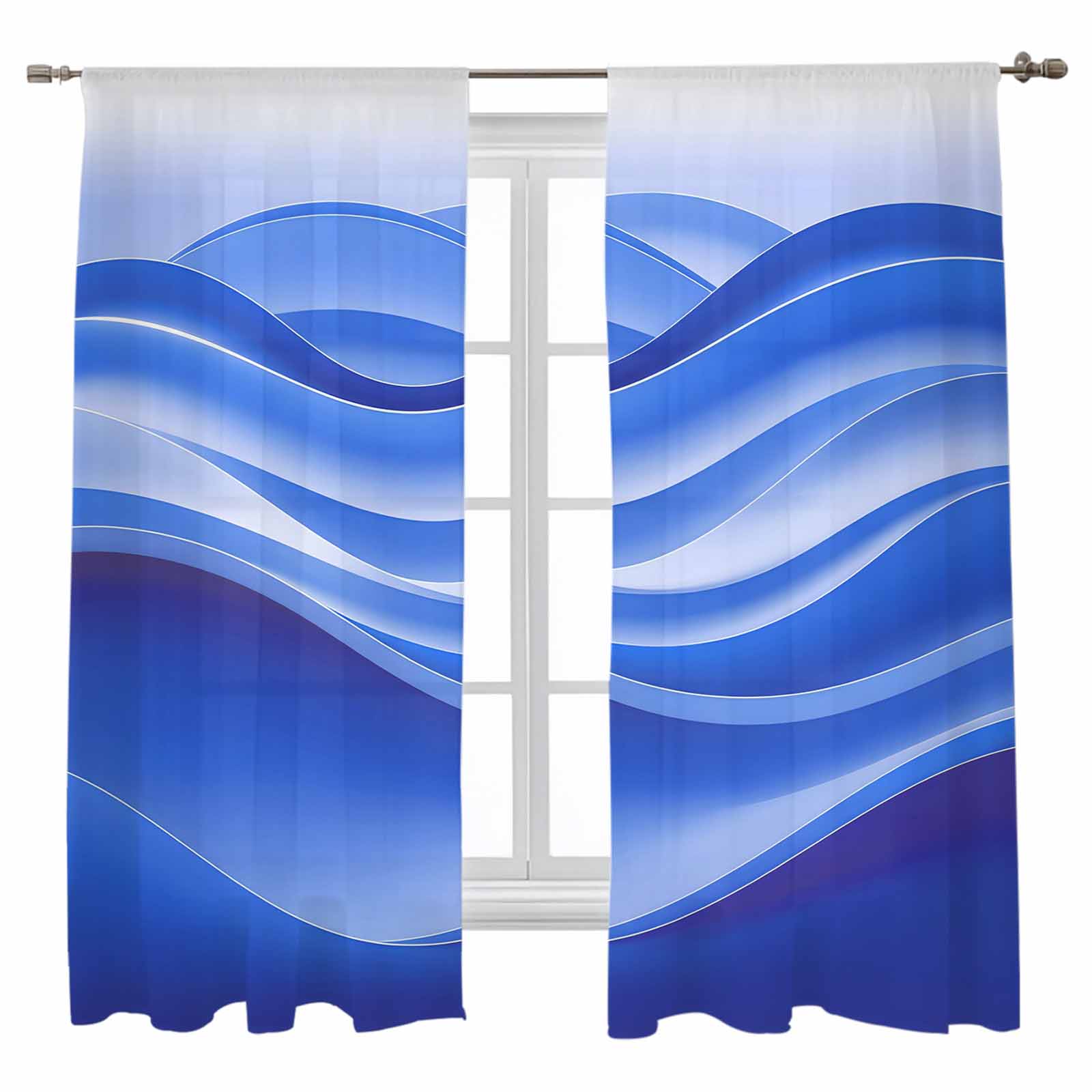 Blue Gradient Sheer Curtains 72 inches Long, Fluid Wave Art Abstract ...