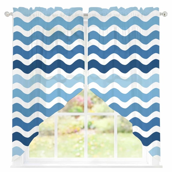 Blue Gradient Sheer Curtains Swag Valances for Windows Water Ripple ...
