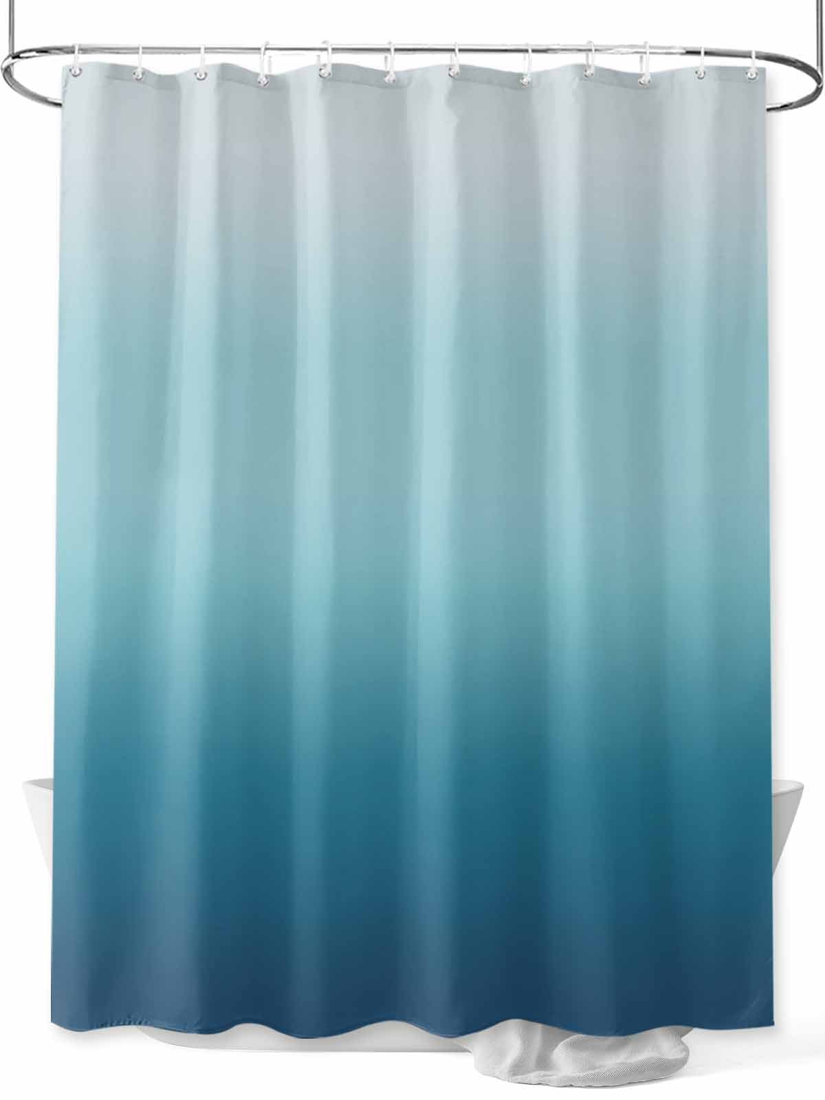 Blue Gradient Shower Curtain, Waterproof Shower Curtain Set with 12 ...