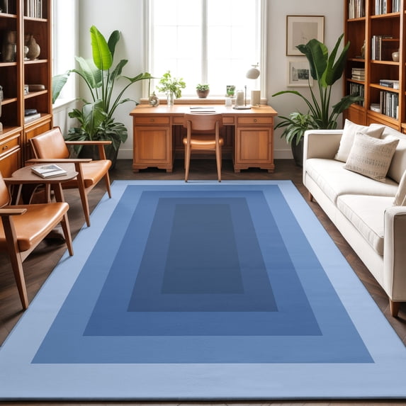 Blue Gradient Squares 5'x7' Rug for Living Room Sofa and Coffee Table ...