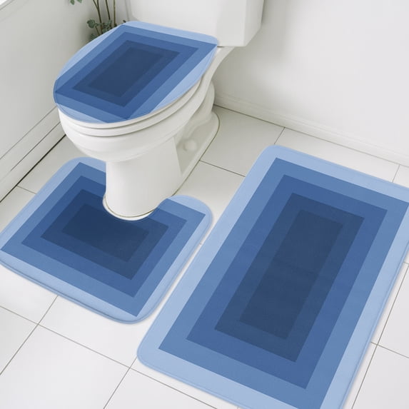 Blue Gradient Squares Bathroom Rugs Set Softness Layers Zen Geometric ...