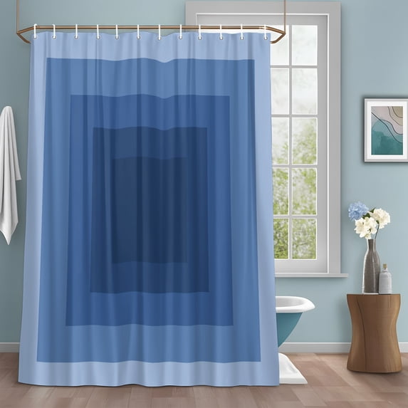 Blue Gradient Squares Shower Curtain Set with Hooks, Softness Layers ...