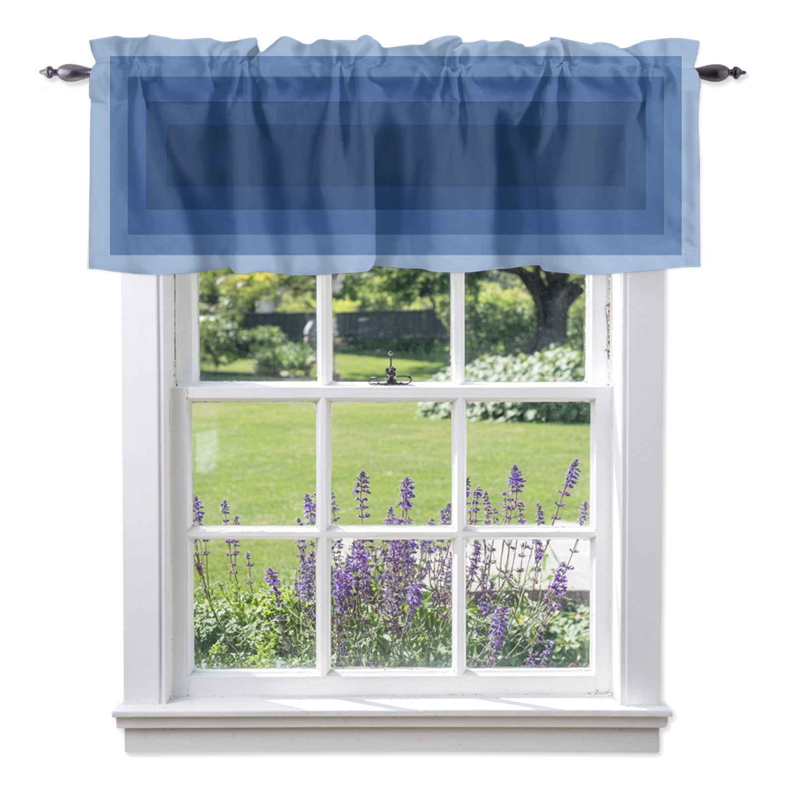Blue Gradient Squares Valance Curtains for Windows, Softness Layers Zen ...