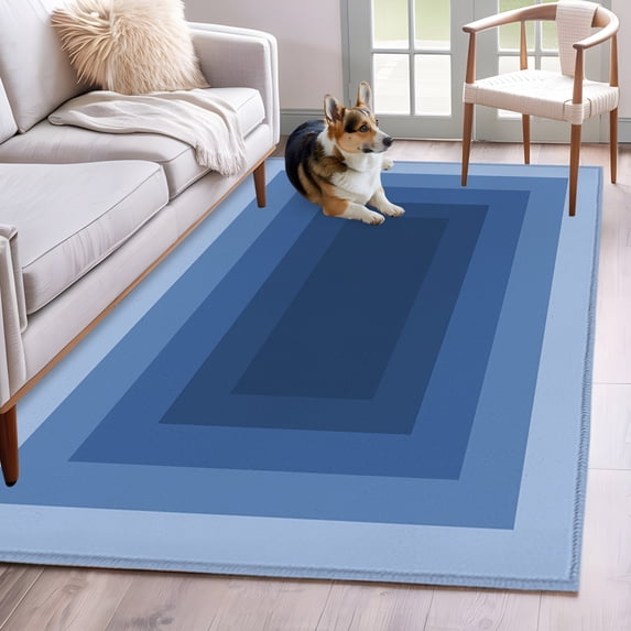 Blue Gradient Squares Washable Area Rug 2.7x5 Softness Layers Zen ...