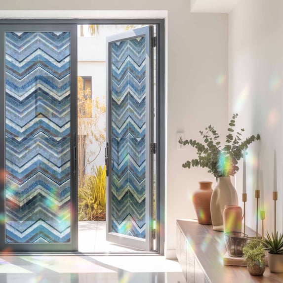 Blue Gradient Stripe Nordic Style Window Privacy Film, Rainbow Window ...