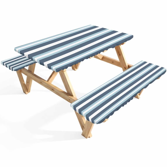 Blue Gradient Stripe Picnic Table Cover with Bench Covers Abstract ...